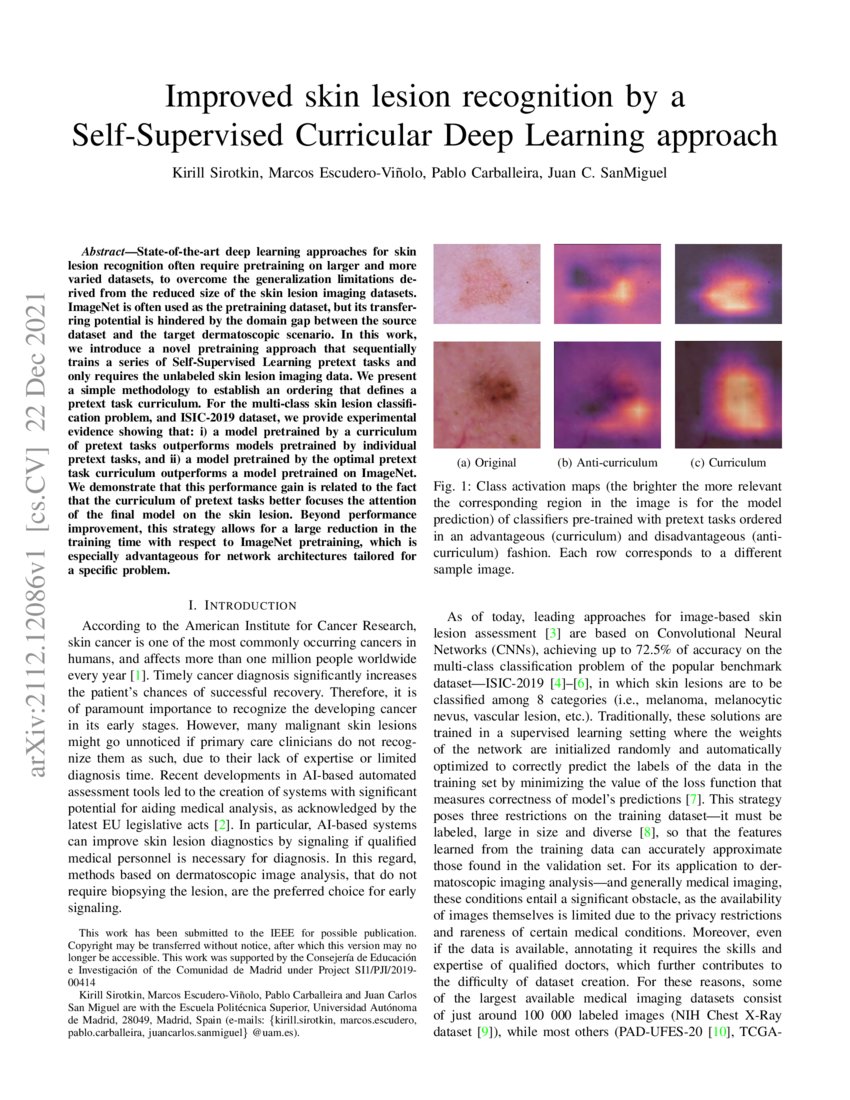 Improved skin lesion recognition by a Self-Supervised Curricular Deep ...