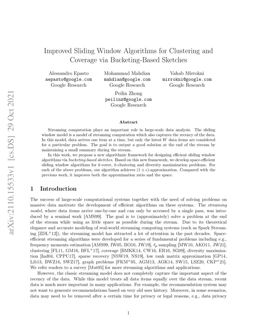 Improved Sliding Window Algorithms For Clustering And Coverage Via Bucketing Based Sketches Deepai