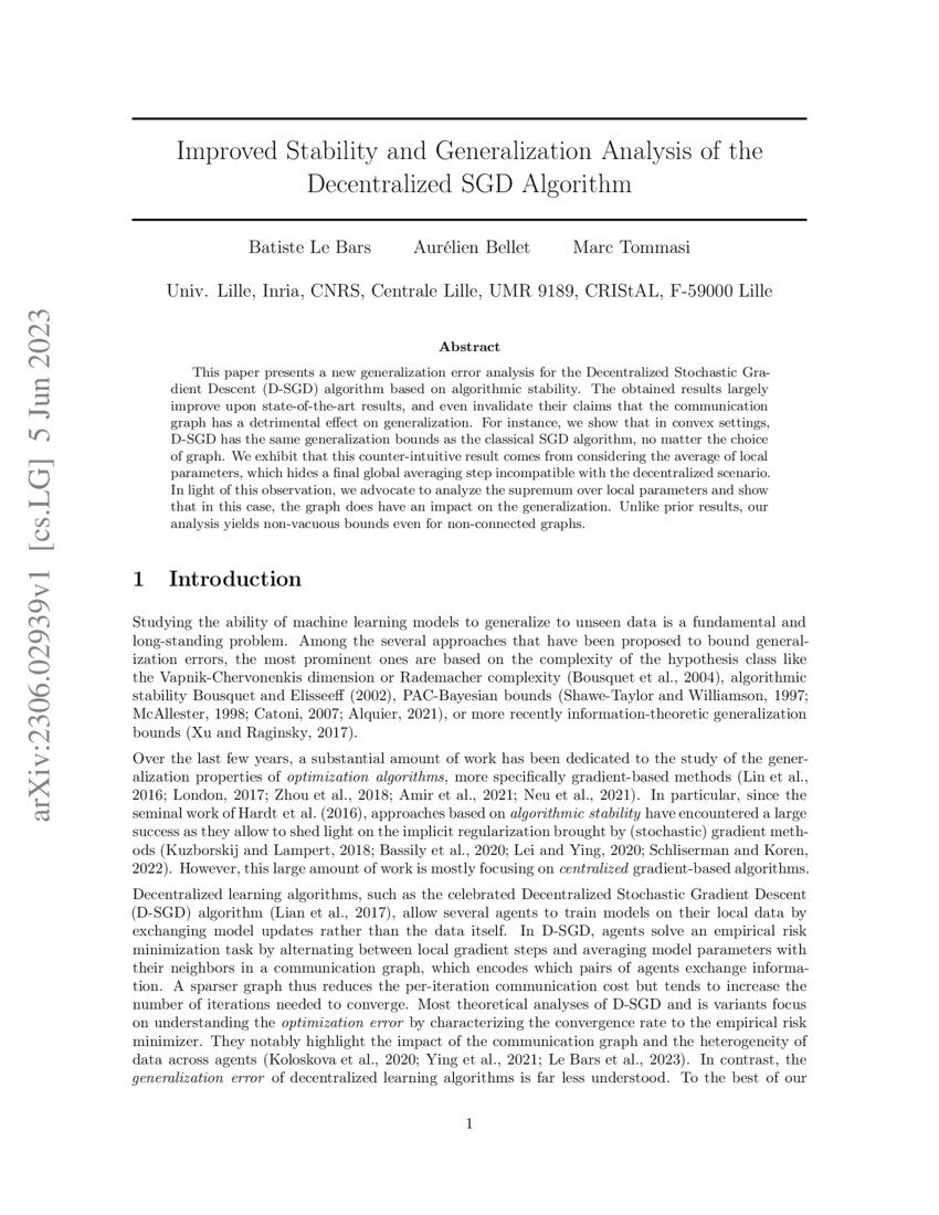 Improved Stability and Generalization Analysis of the Decentralized SGD ... Improved Stability and Generalization Analysis of the Decentralized SGD ...