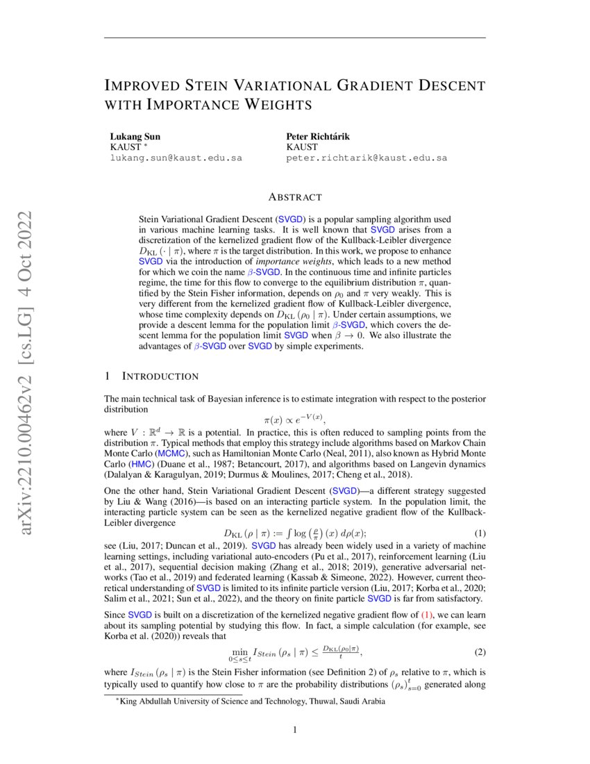 Improved Stein Variational Gradient Descent with Importance Weights ... Improved Stein Variational Gradient Descent with Importance Weights ...