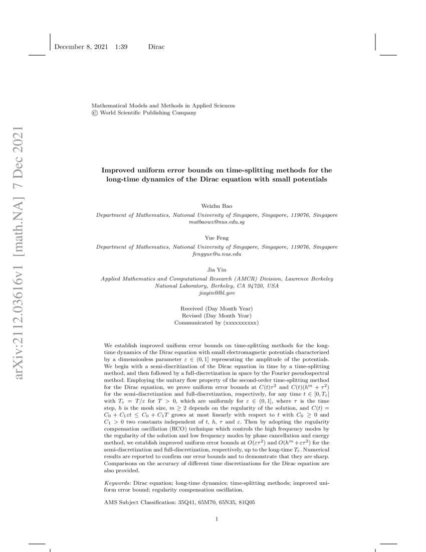 Improved Uniform Error Bounds On Time Splitting Methods For The Long Time Dynamics Of The Dirac