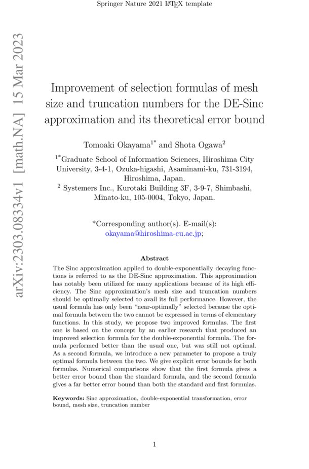 Improvement Of Selection Formulas Of Mesh Size And Truncation Numbers For The De Sinc