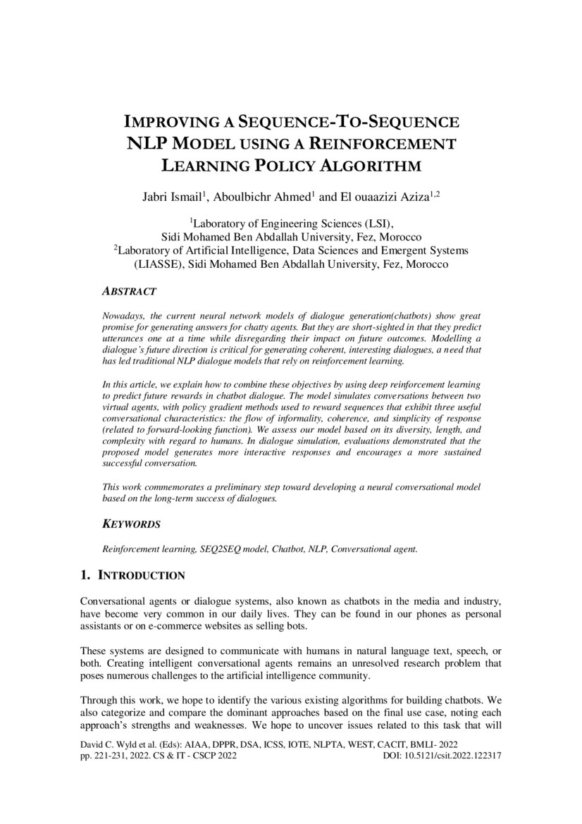 Improving A Sequence to sequence Nlp Model Using A Reinforcement 