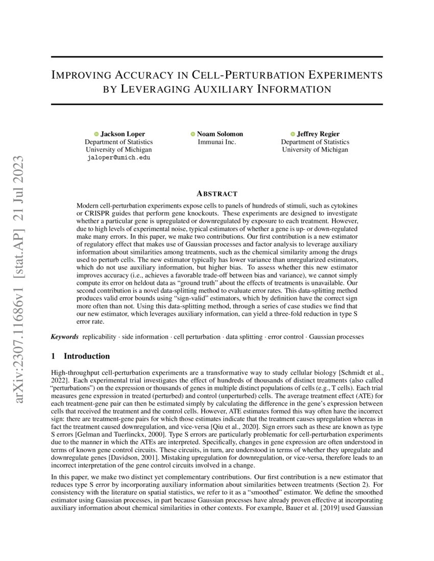 Improving Accuracy in Cell-Perturbation Experiments by Leveraging Auxiliary Information | DeepAI