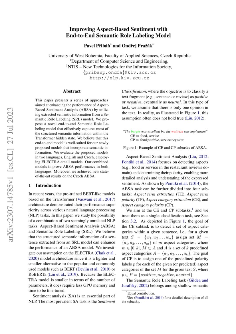 Improving Aspect-Based Sentiment with End-to-End Semantic Role Labeling Model | DeepAI