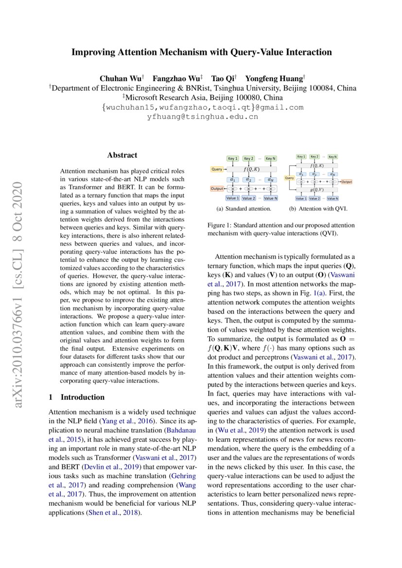 Improving Attention Mechanism with Query-Value Interaction | DeepAI
