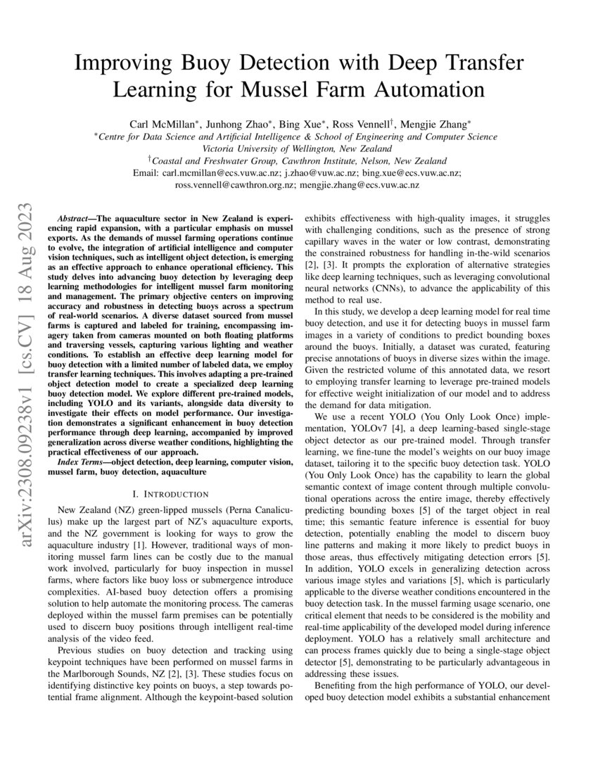 Improving Buoy Detection with Deep Transfer Learning for Mussel Farm Automation | DeepAI