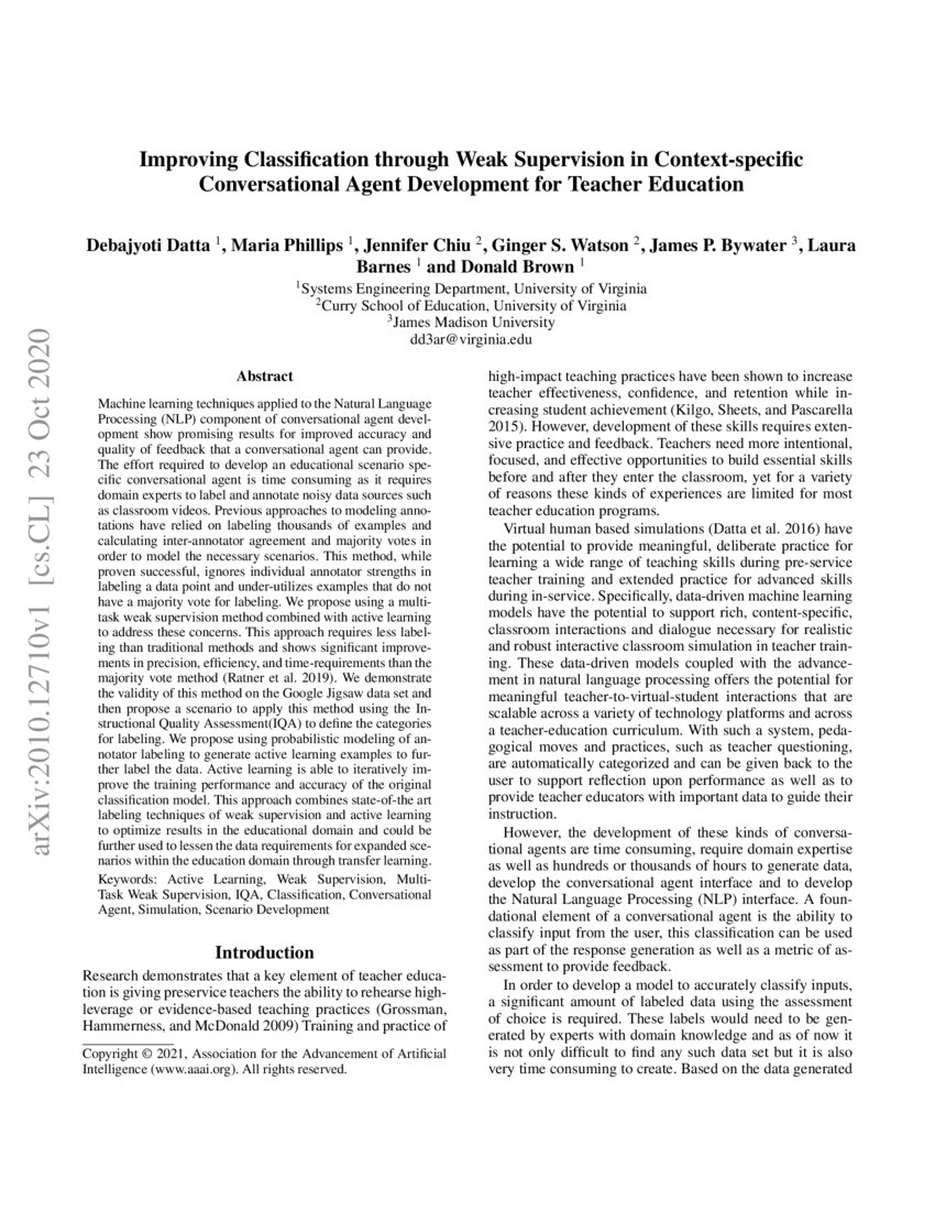Improving Classification through Weak Supervision in Context-specific Conversational Agent ...