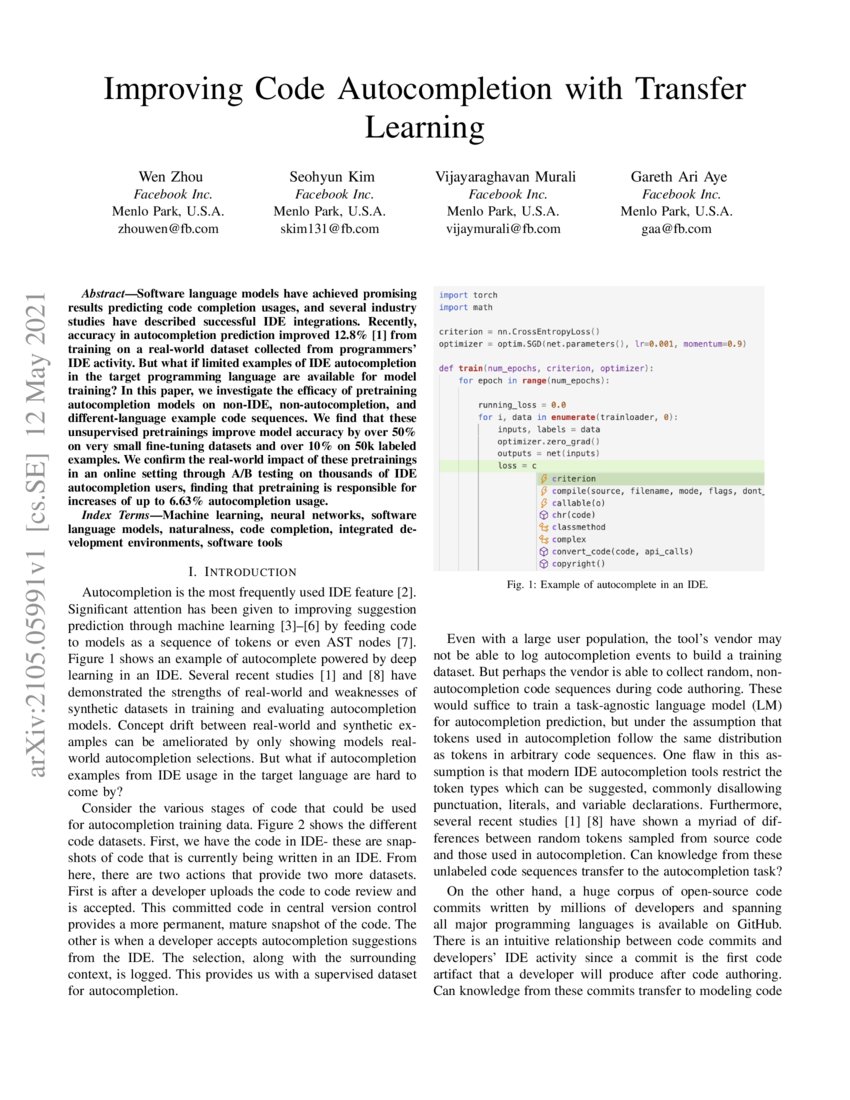 Improving Code Autocompletion with Transfer Learning | DeepAI