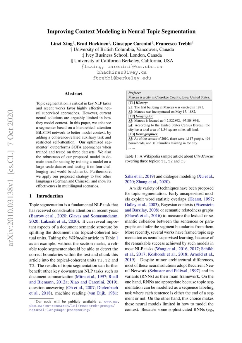 Improving Context Modeling in Neural Topic Segmentation | DeepAI