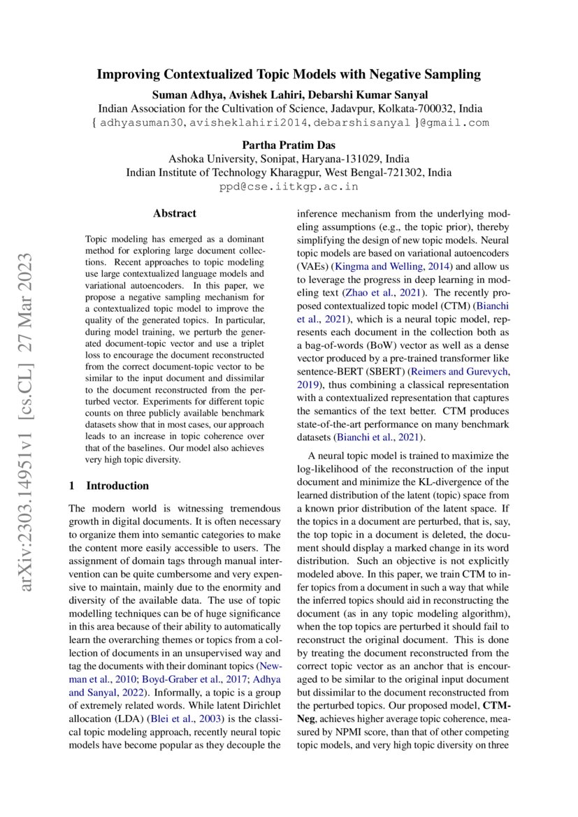Improving Contextualized Topic Models with Negative Sampling | DeepAI