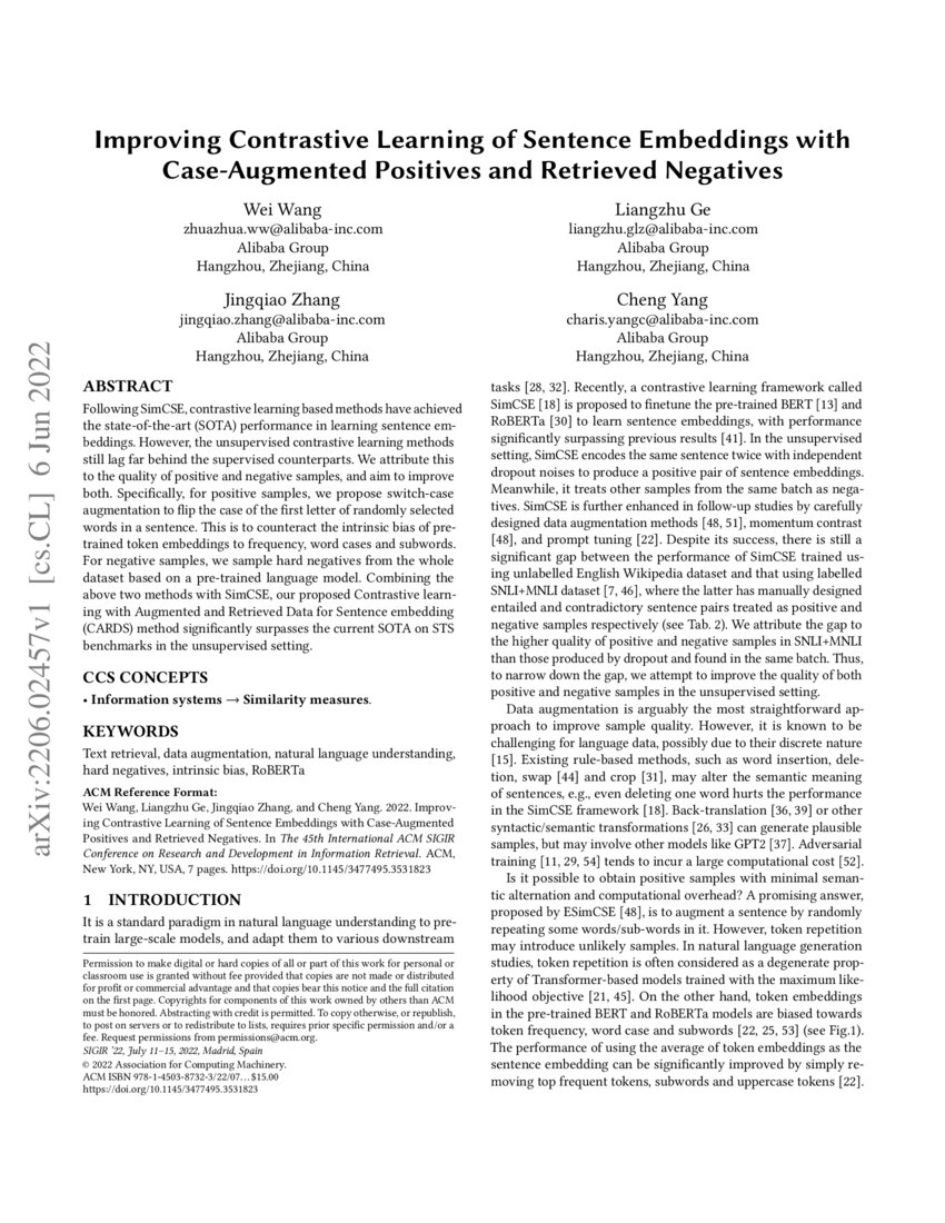 Improving Contrastive Learning of Sentence Embeddings with Case-Augmented Positives and ...