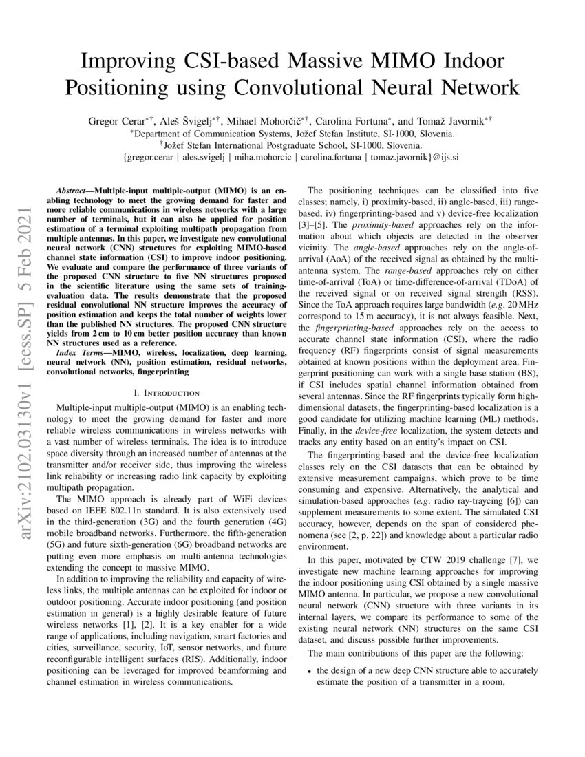 Improving CSI-based Massive MIMO Indoor Positioning using Convolutional ... Improving CSI-based Massive MIMO Indoor Positioning using Convolutional ...