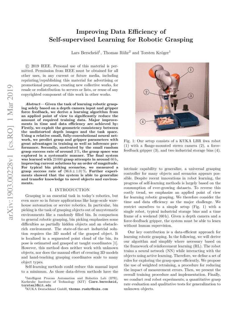 Improving Data Efficiency of Self-supervised Learning for Robotic Grasping | DeepAI