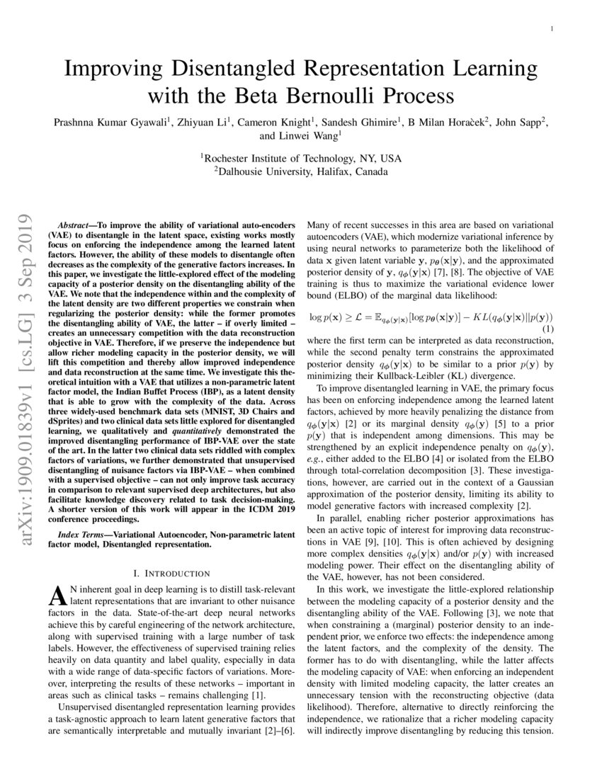 Improving Disentangled Representation Learning with the Beta Bernoulli Process | DeepAI