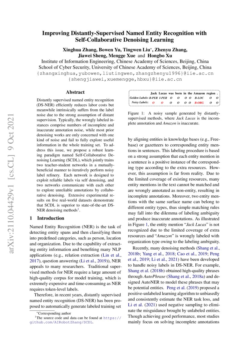 Improving Distantly-Supervised Named Entity Recognition with Self ... Improving Distantly-Supervised Named Entity Recognition with Self ...