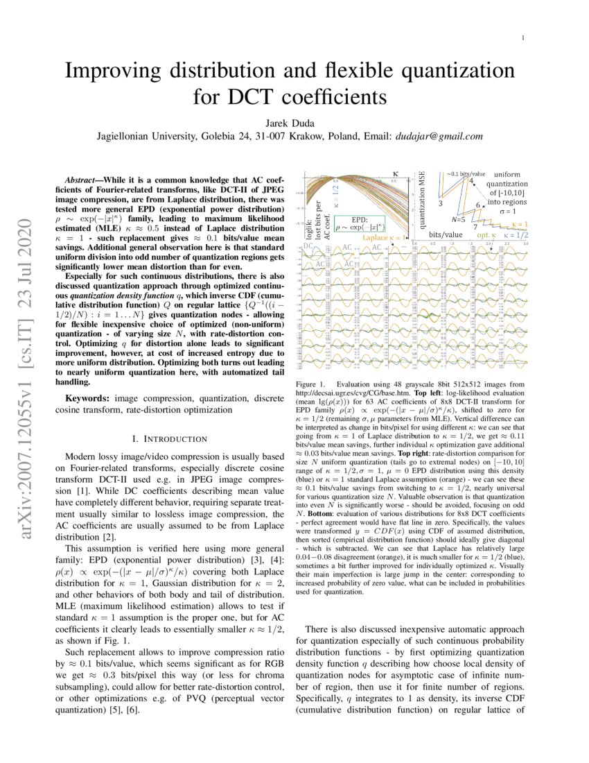 Improving Distribution And Flexible Quantization For Dct Coefficients Deepai
