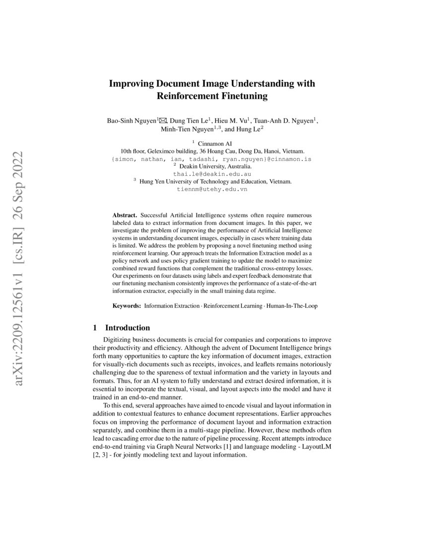 Improving Document Image Understanding with Reinforcement Finetuning | DeepAI
