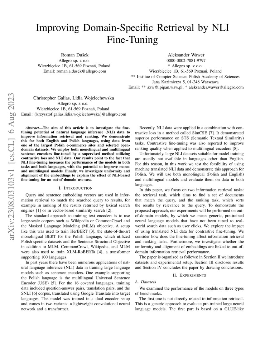 Improving Domain Specific Retrieval By Nli Fine Tuning Deepai 8317