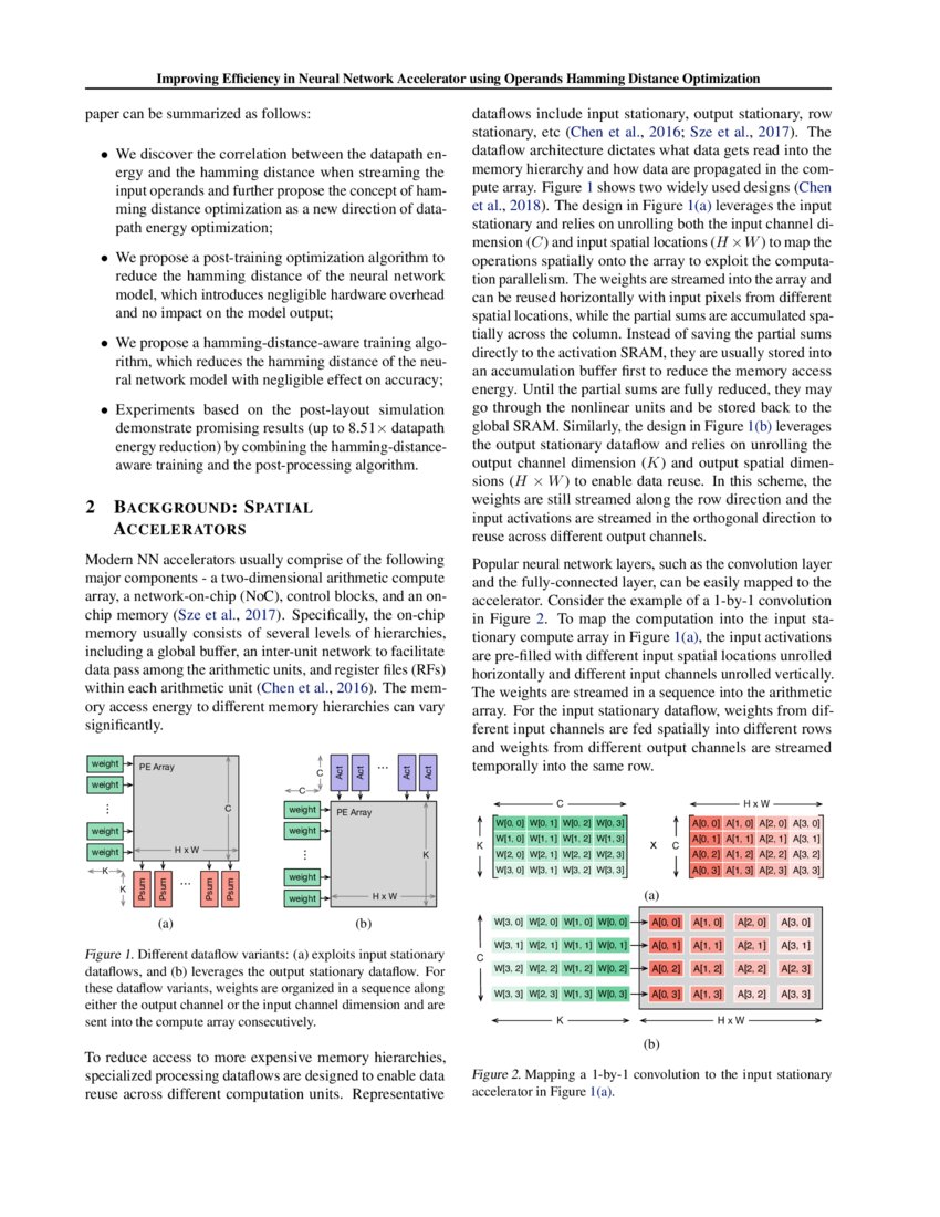 Improving Efficiency In Neural Network Accelerator Using Operands Hamming Distance Optimization 