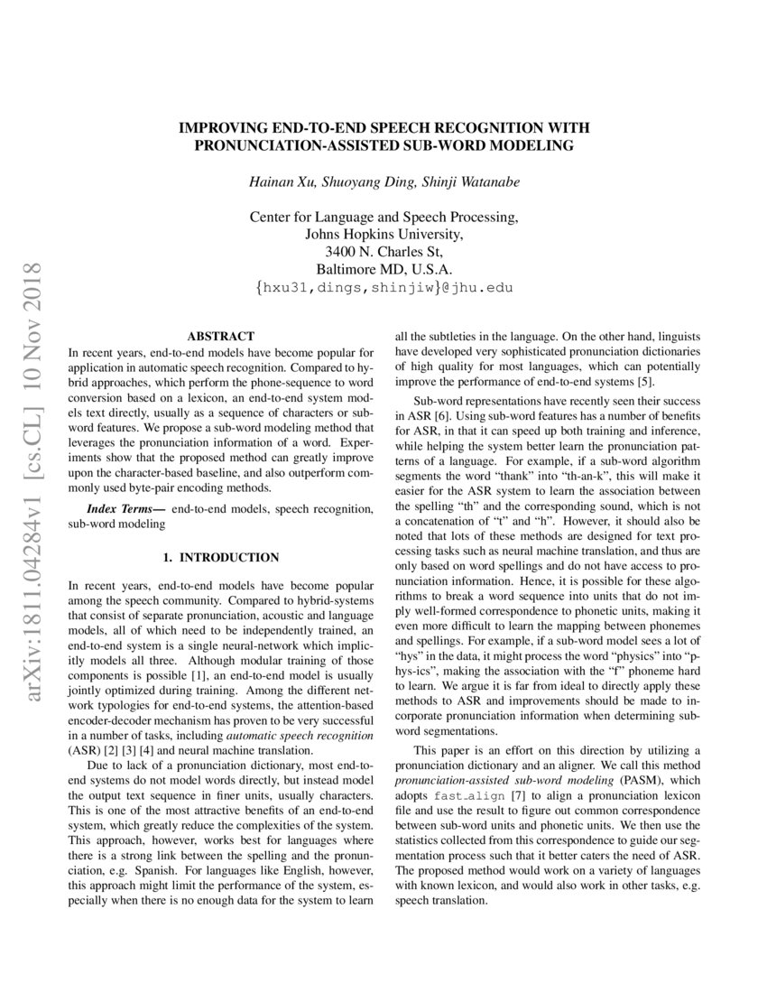 Improving End-to-end Speech Recognition with Pronunciation-assisted Sub-word Modeling | DeepAI