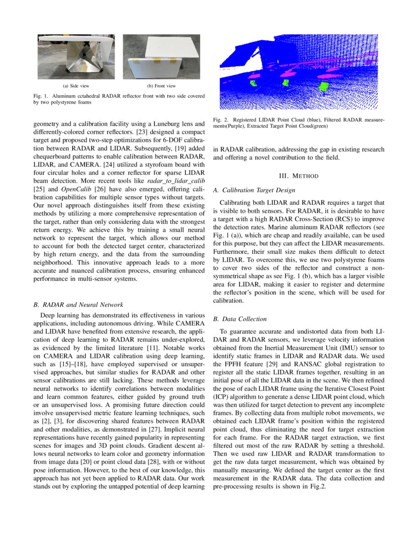 Improving Extrinsics between RADAR and LIDAR using Learning | DeepAI
