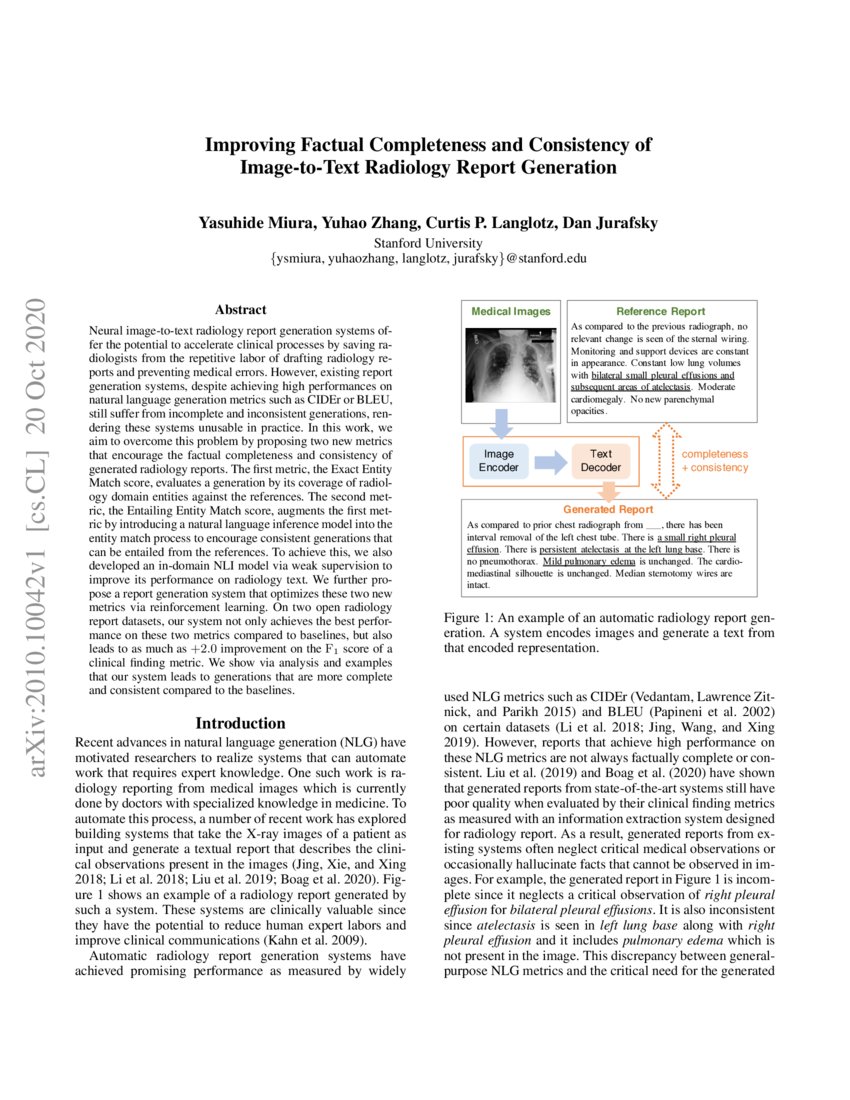 Improving Factual Completeness And Consistency Of Image To Text Radiology Report Generation Deepai