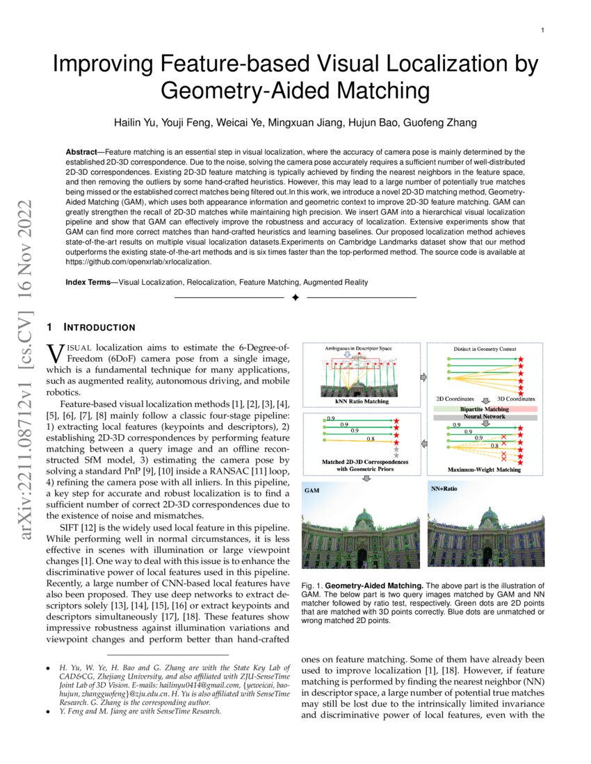 Improving Feature Based Visual Localization By Geometry Aided Matching Deepai