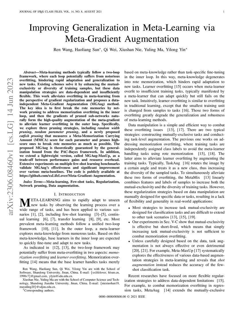 Improving Generalization In Meta Learning Via Meta Gradient Augmentation Deepai