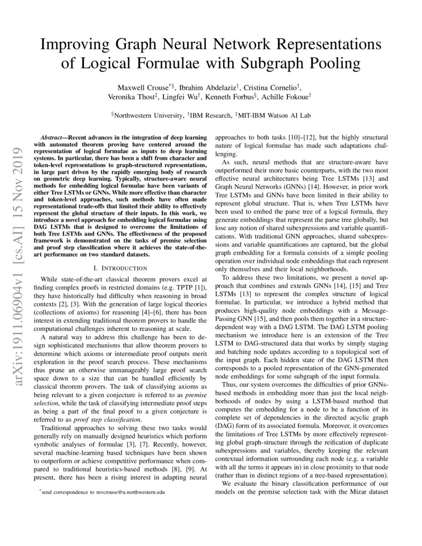 Improving Graph Neural Network Representations Of Logical Formulae With Subgraph Pooling Deepai 5943