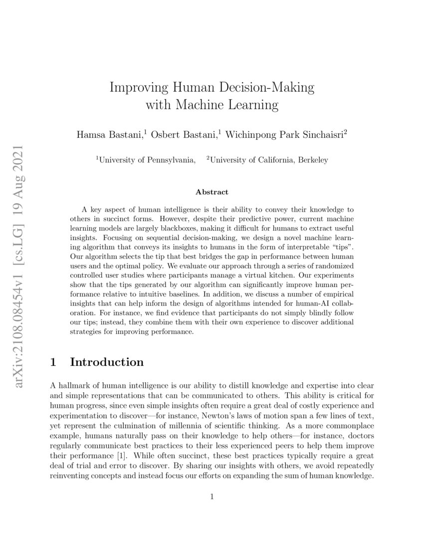 Improving Human Decision-Making with Machine Learning | DeepAI