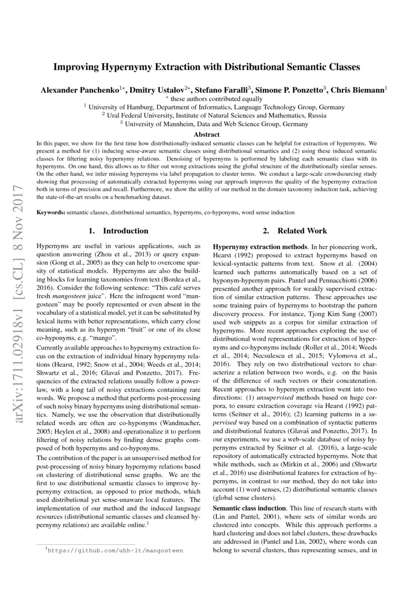 Improving Hypernymy Extraction with Distributional Semantic Classes ...