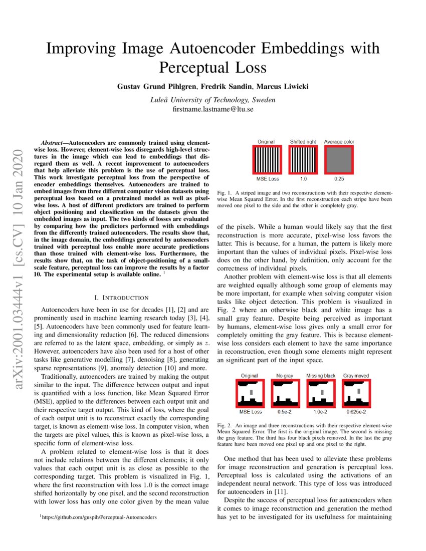 Improving Image Autoencoder Embeddings With Perceptual Loss Deepai