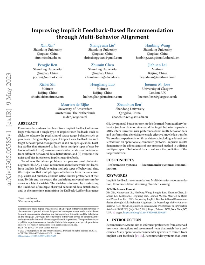 Improving Implicit Feedback-Based Recommendation through Multi-Behavior Alignment | DeepAI