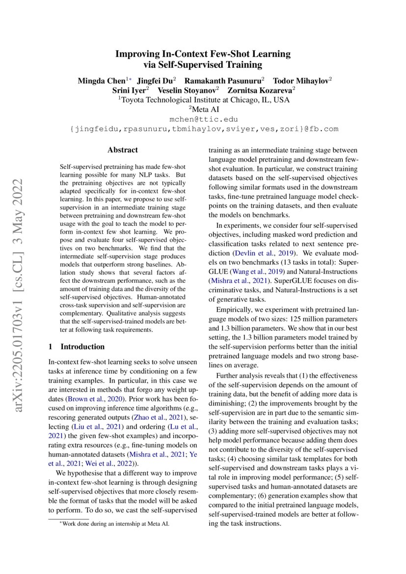 Improving In-Context Few-Shot Learning via Self-Supervised Training ...