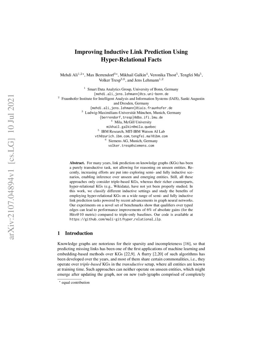 Improving Inductive Link Prediction Using Hyper-Relational Facts | DeepAI
