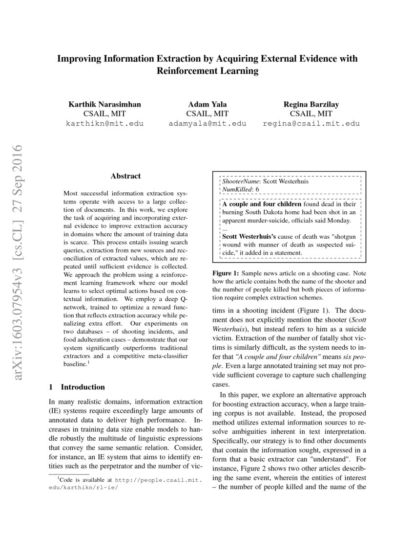 Improving Information Extraction By Acquiring External Evidence With Reinforcement Learning Deepai