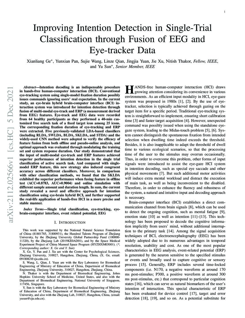 Improving Intention Detection in Single-Trial Classification through Fusion of EEG and Eye ...