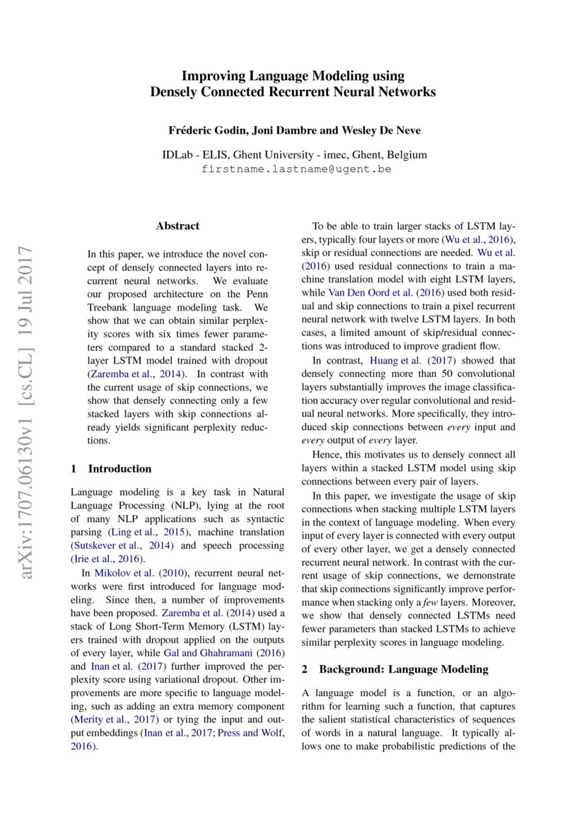 Improving Language Modeling Using Densely Connected Recurrent Neural