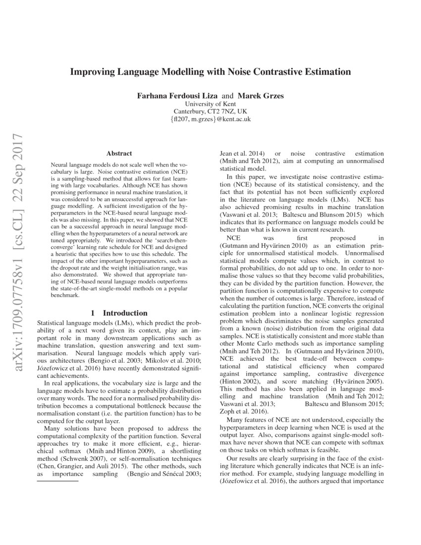 Improving Language Modelling With Noise Contrastive Estimation Deepai