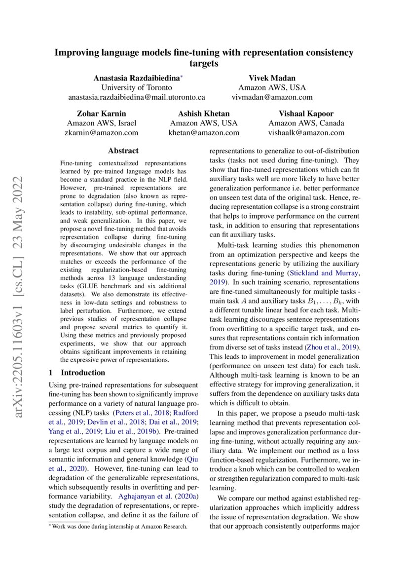 Improving language models fine-tuning with representation consistency targets | DeepAI