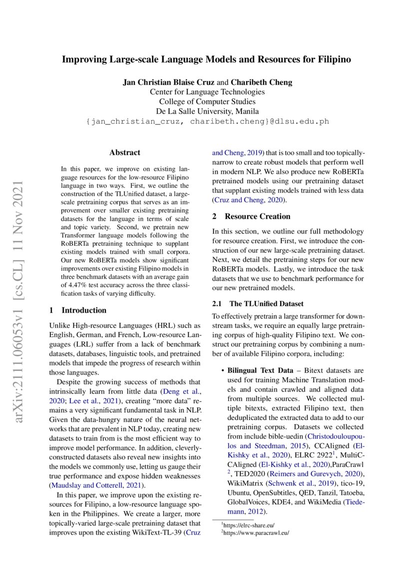 Improving Large-scale Language Models and Resources for Filipino | DeepAI