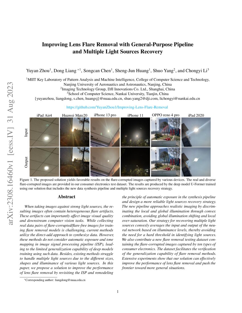 Improving Lens Flare Removal with General Purpose Pipeline and Multiple ...