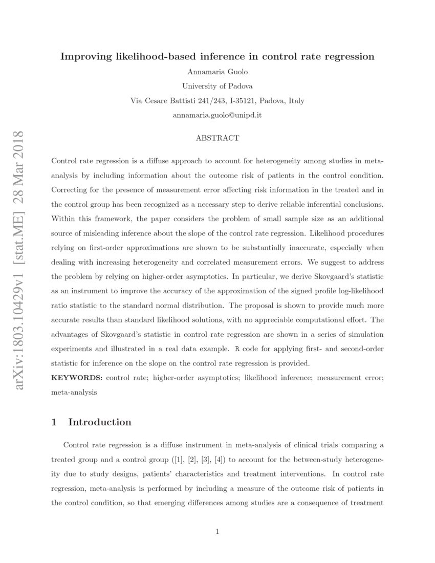 Improving Likelihood Based Inference In Control Rate Regression Deepai
