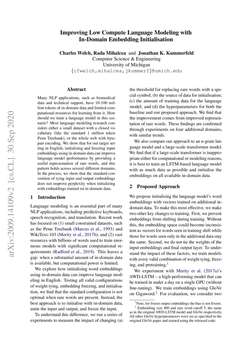 Improving Low Compute Language Modeling with In-Domain Embedding ...