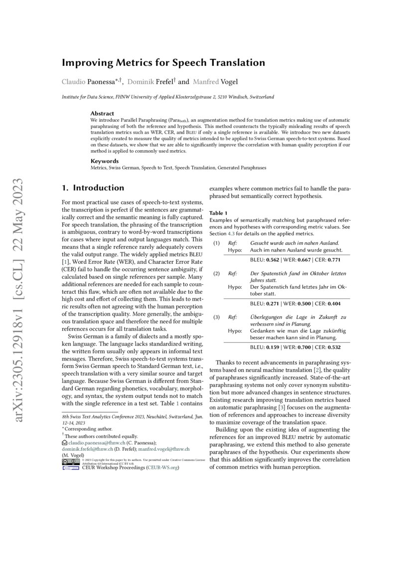 Improving Metrics for Speech Translation | DeepAI