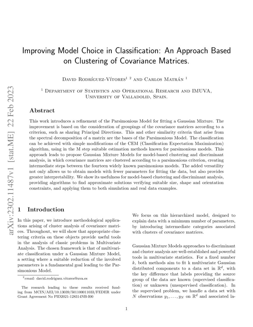 Improving Model Choice In Classification An Approach Based On Clustering Of Covariance Matrices