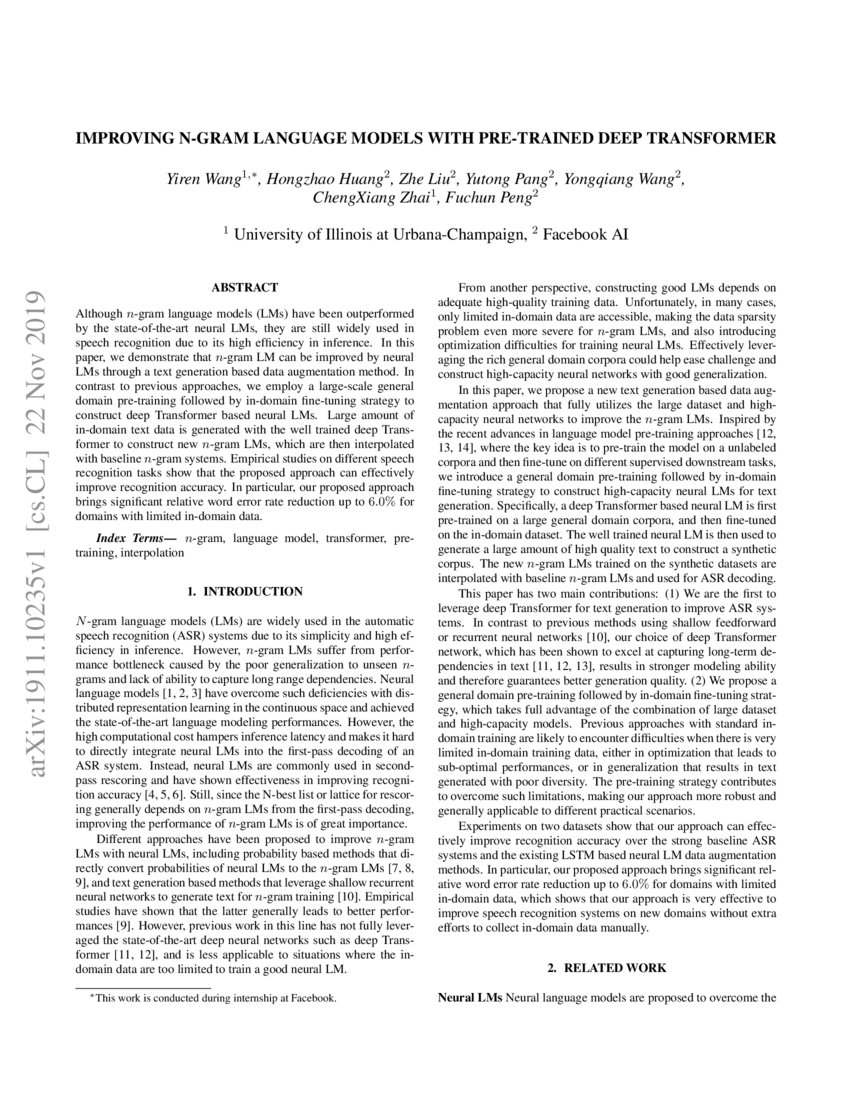 Improving N-gram Language Models with Pre-trained Deep Transformer | DeepAI