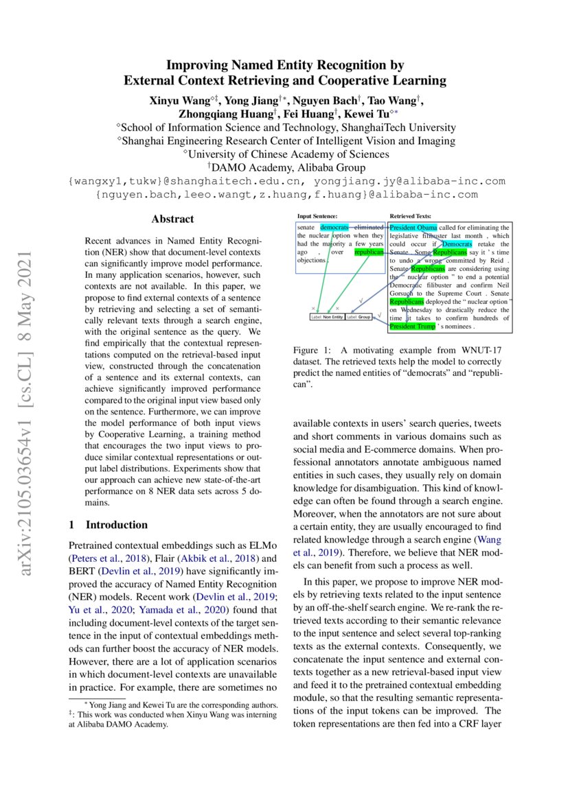 Improving Named Entity Recognition By External Context Retrieving And Cooperative Learning Deepai