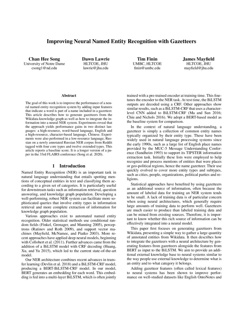 Improving Neural Named Entity Recognition With Gazetteers Deepai